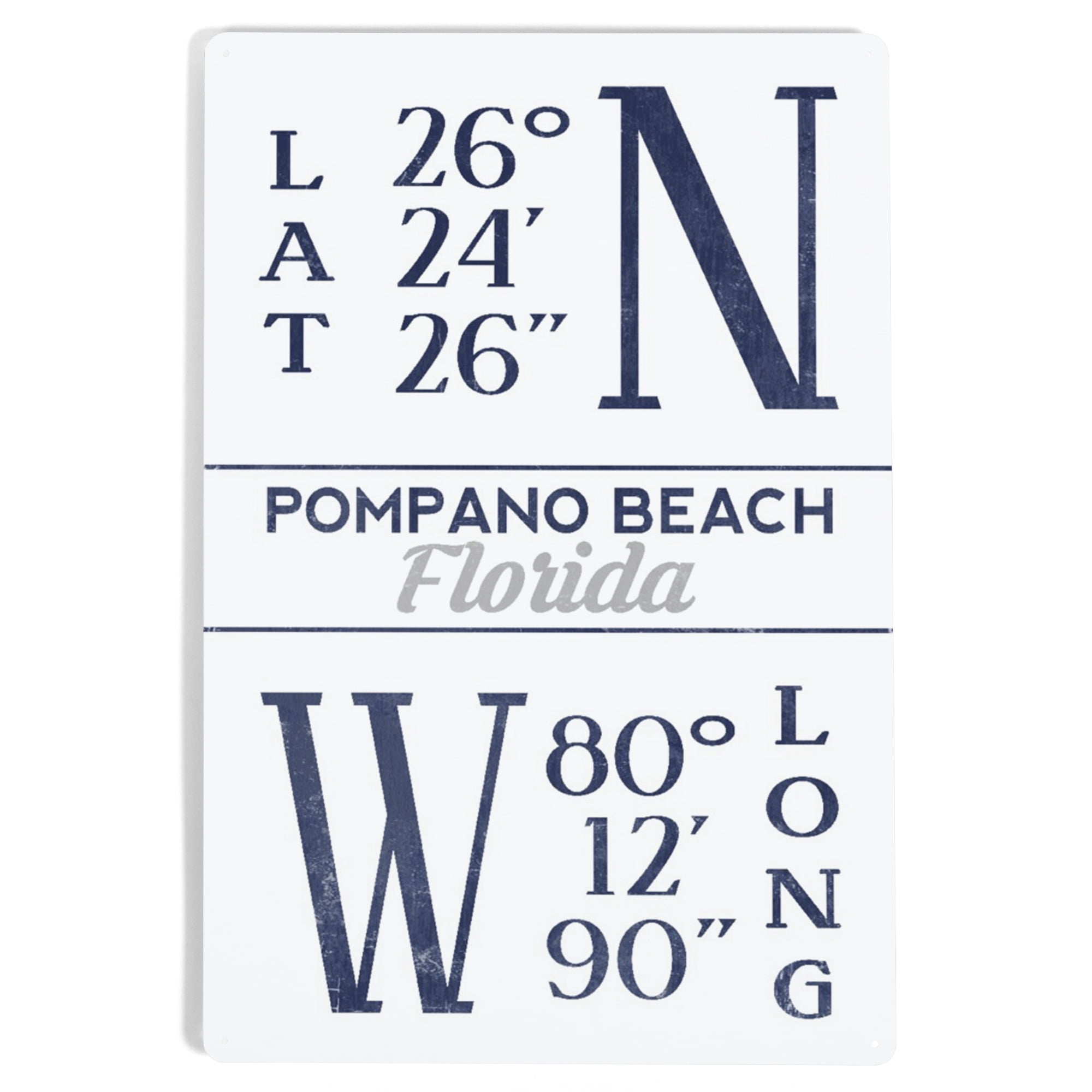 Pompano Beach, Florida, Latitude and Longitude (Blue) (12x18 Aluminum ...