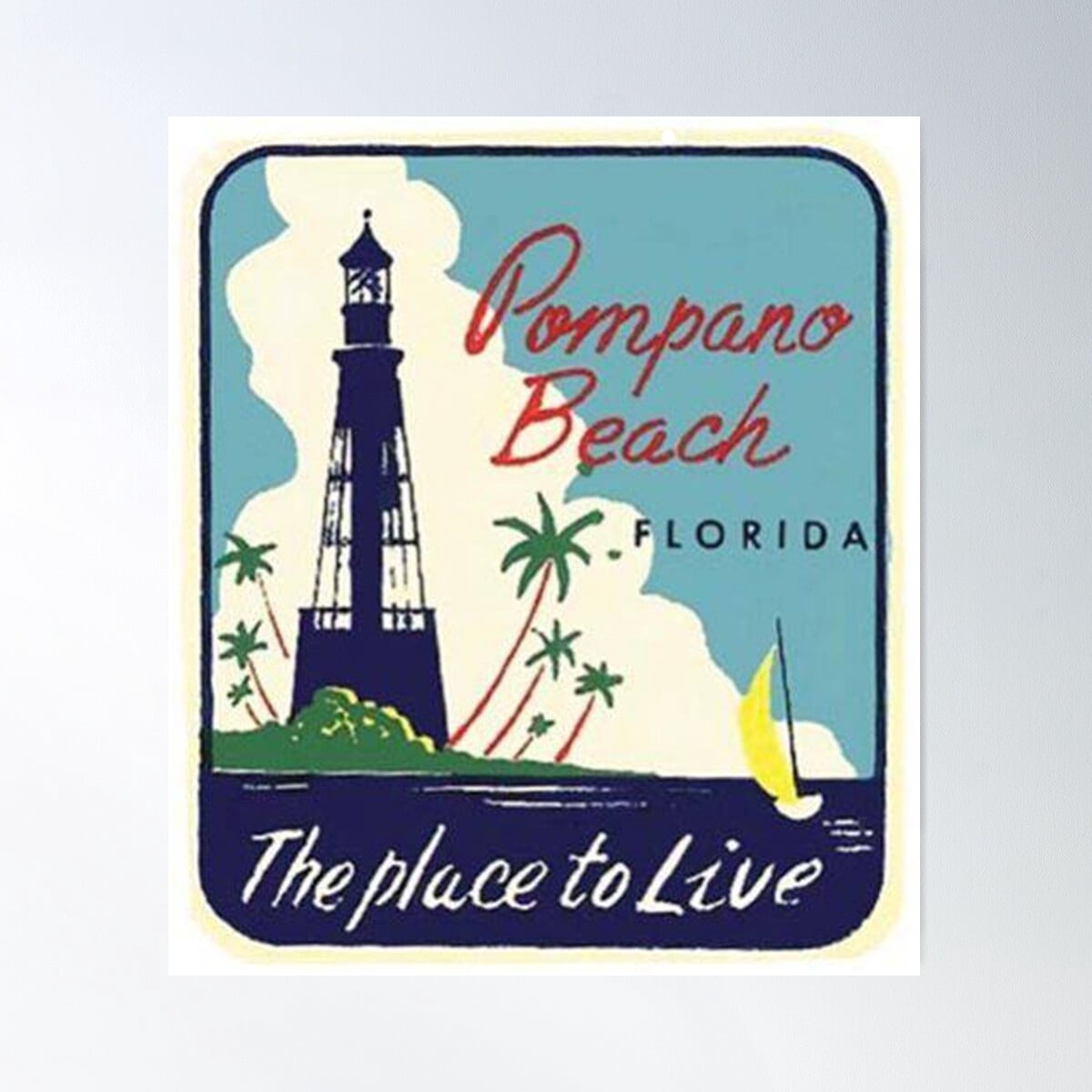 Pompano Beach, Florida Vintage Mid Century Travel Luggage Sticker ...