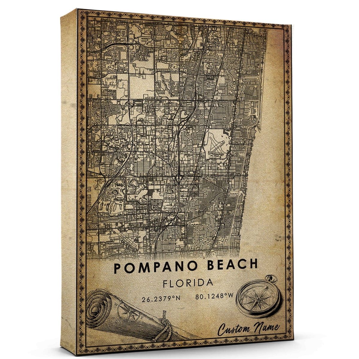 Pompano Beach Map Poster, Florida Map Art Poster, Canvas, Pompano Beach Map City vintage Poster ...