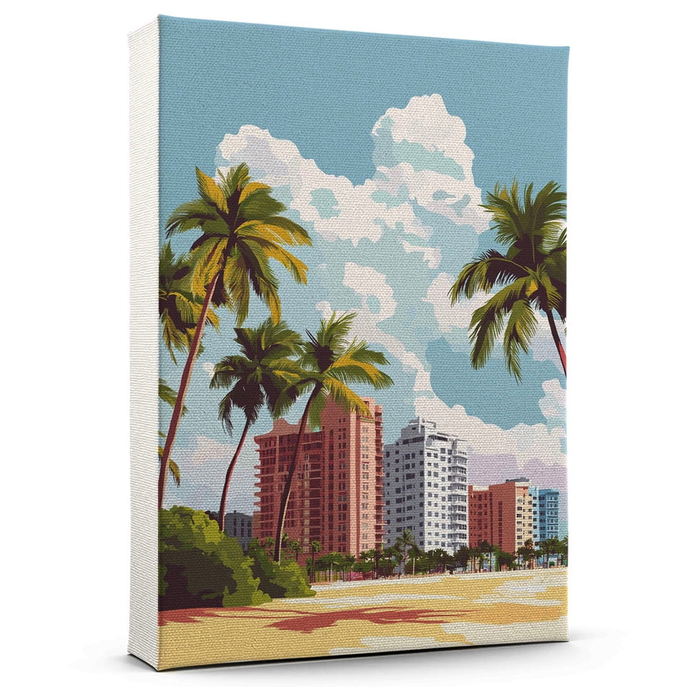 Pompano Beach Travel Canvas, Florida Canvas Print vintage, Colorful ...