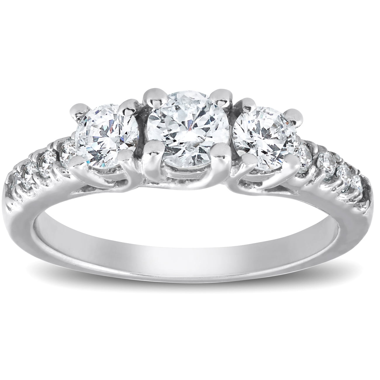 Pompeii 1 1/10 Ct Diamond Three Stone Engagement Ring 14K White Gold (G ...