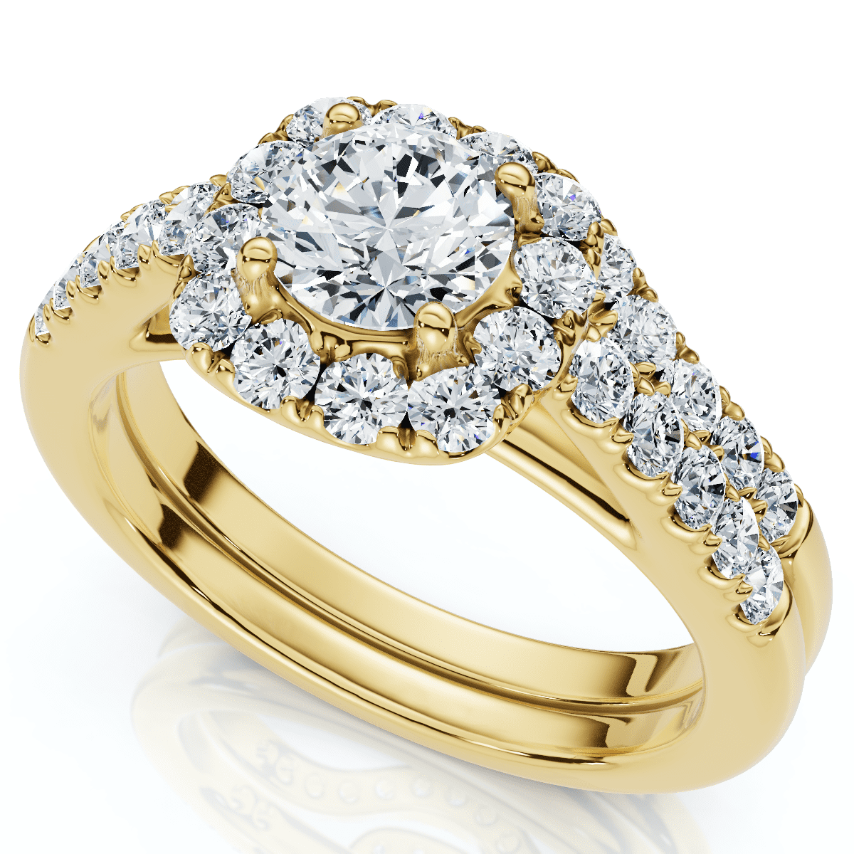 Pompeii 1 1/10Ct Cushion Halo Diamond Engagement Ring & Matching Band Gold/Pt Lab Grown ...