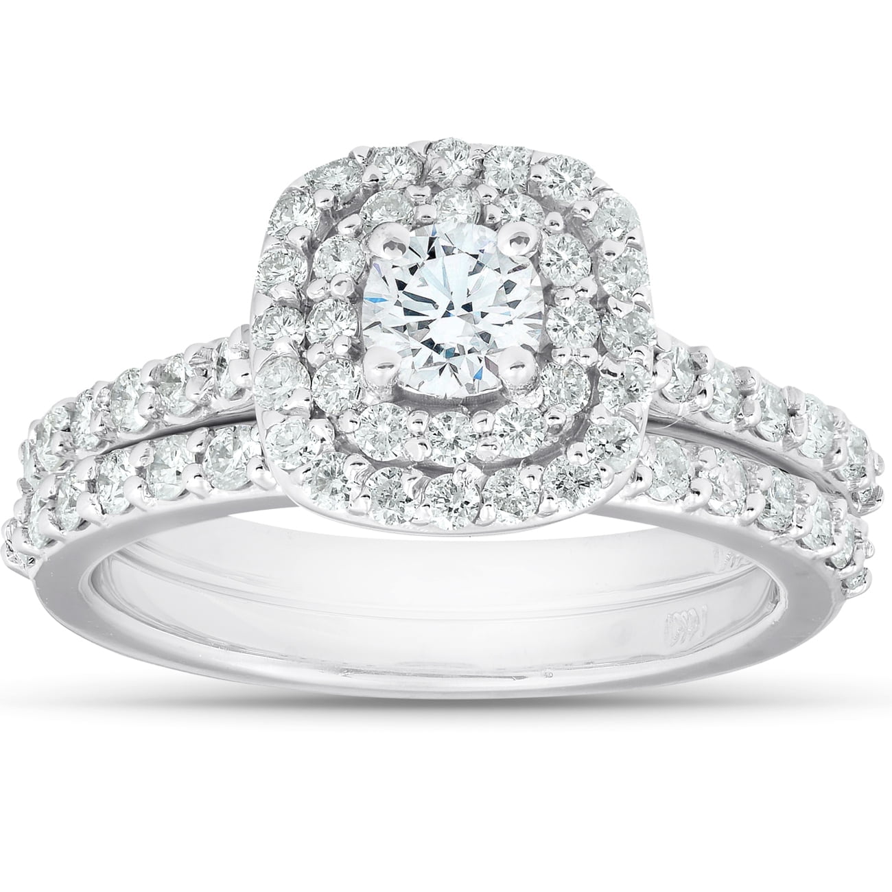 Pompeii 1 1/10Ct Cushion Halo Diamond Halo Engagement Wedding Ring Set 14k White Gold - Walmart.com