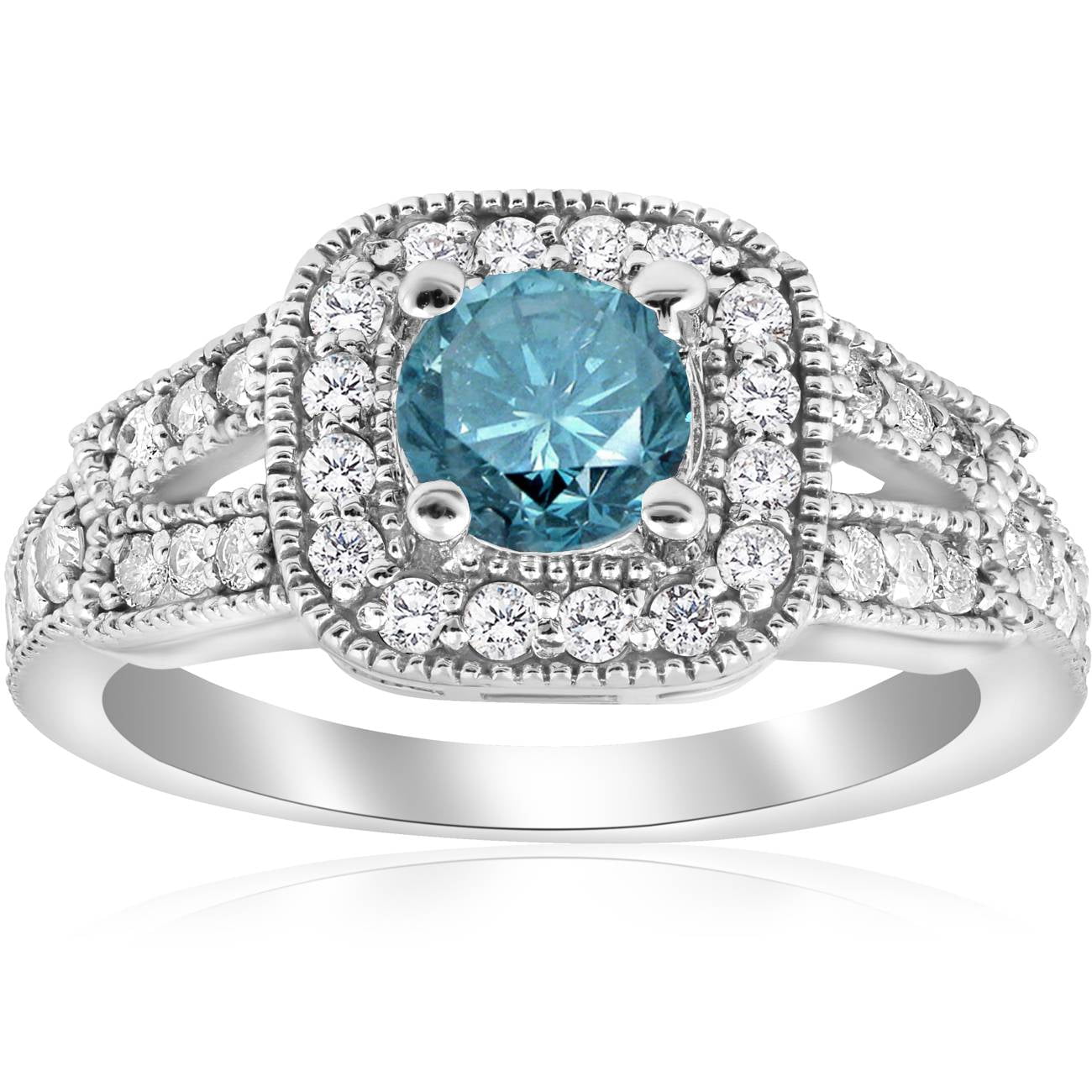 Pompeii 1 1/10ct Blue Diamond Cushion Halo Engagement Ring 14K White Gold (G/H,I1) - Walmart.com
