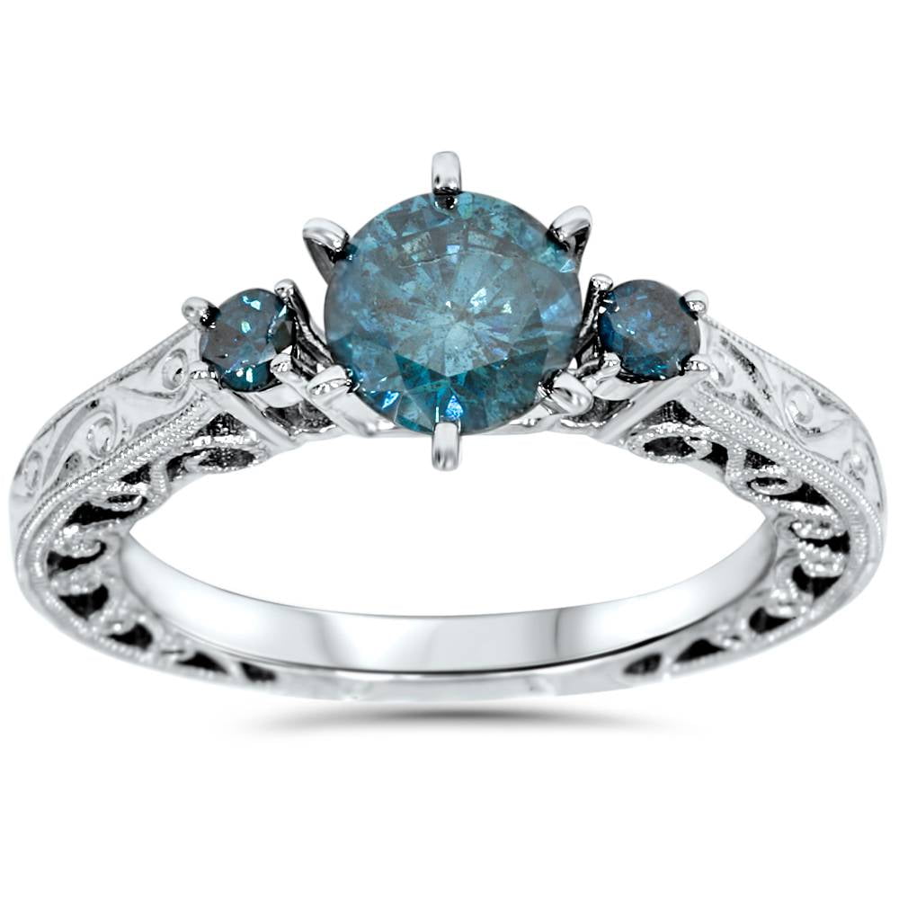 Pompeii 1 1/10ct Blue Diamond Vintage Hand Engraved Engagement Ring 14K ...