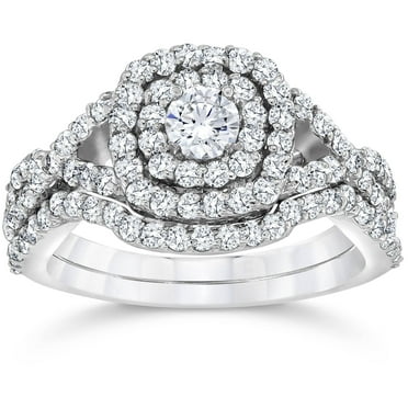 Pompeii 1 1/6ct Princess Cut Cushion Halo Diamond Engagement Ring Set 14K White Gold - Walmart.com