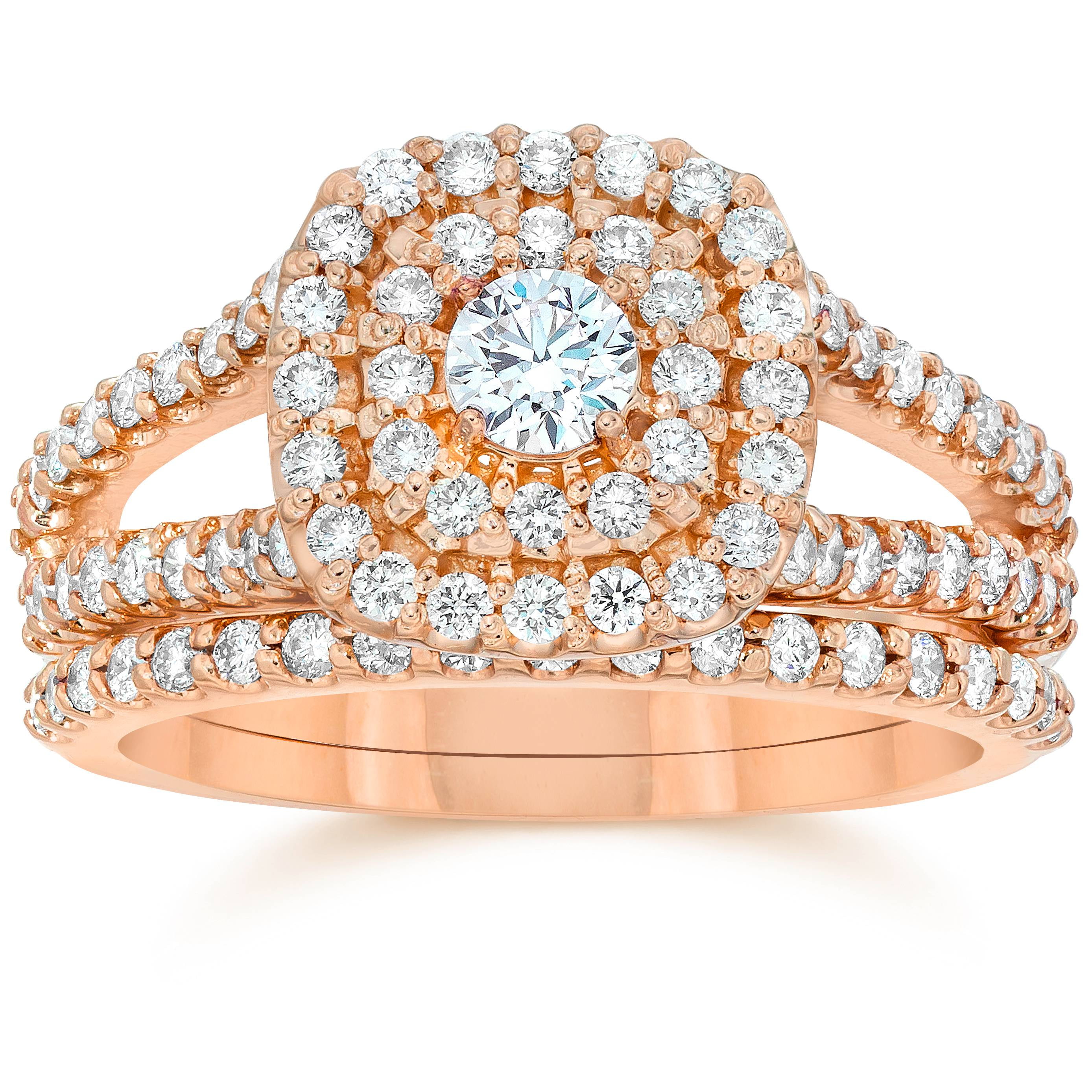 Pompeii 1 1/10ct Diamond Cushion Halo Engagement Wedding Ring Set 10k Rose Gold - Walmart.com