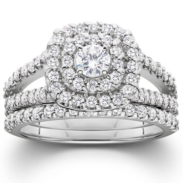 Pompeii 1 1/6ct Princess Cut Cushion Halo Diamond Engagement Ring Set 14K White Gold - Walmart.com