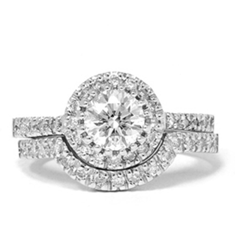 Pompeii 1 1/2 Carat Diamond Halo Engagement Wedding Ring Set Matching Band 14k (H-I,I1 ...
