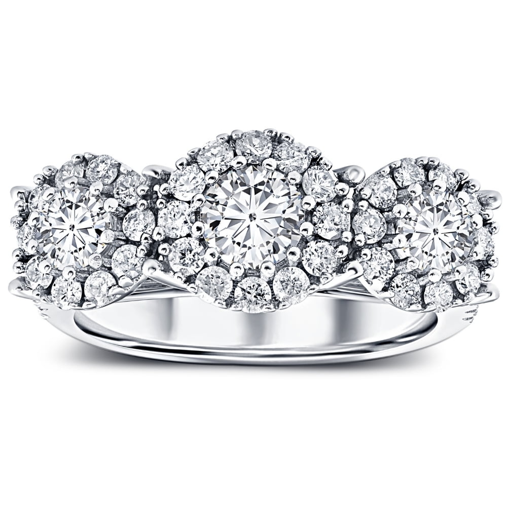 Pompeii 1 1/2 Ct Diamond Three Stone Halo Pave Engagement Ring White Gold Lab Grown - Walmart.com