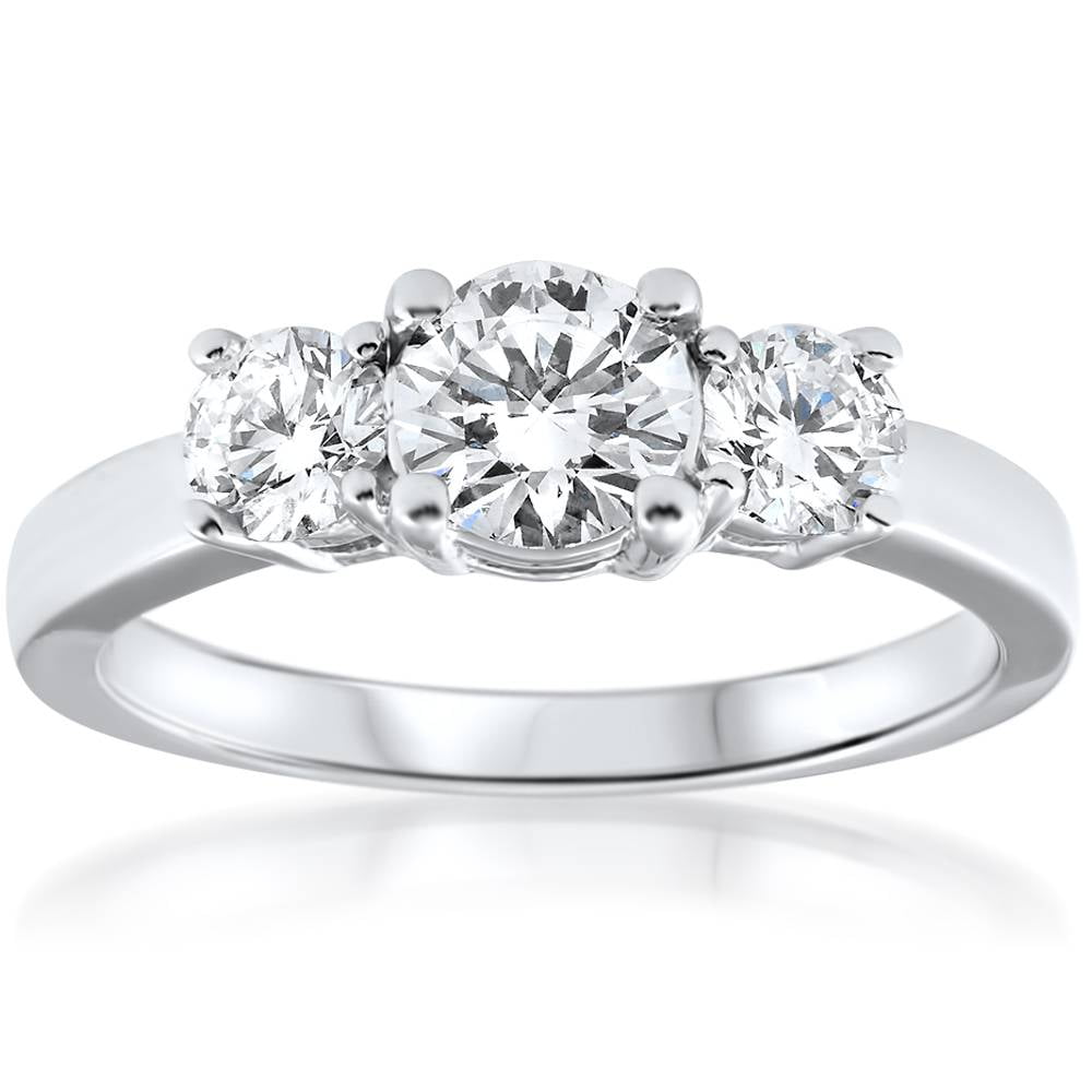 Pompeii 1 1/2 Ct Three Stone Diamond Engagement Ring 14k White Gold ((G-H),SI(1)-SI(2 ...