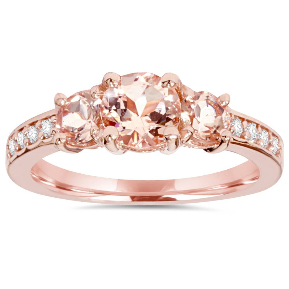 Pompeii 1 1/2CT Morganite & Diamond 3-Stone Engagement Ring 14K Rose ...