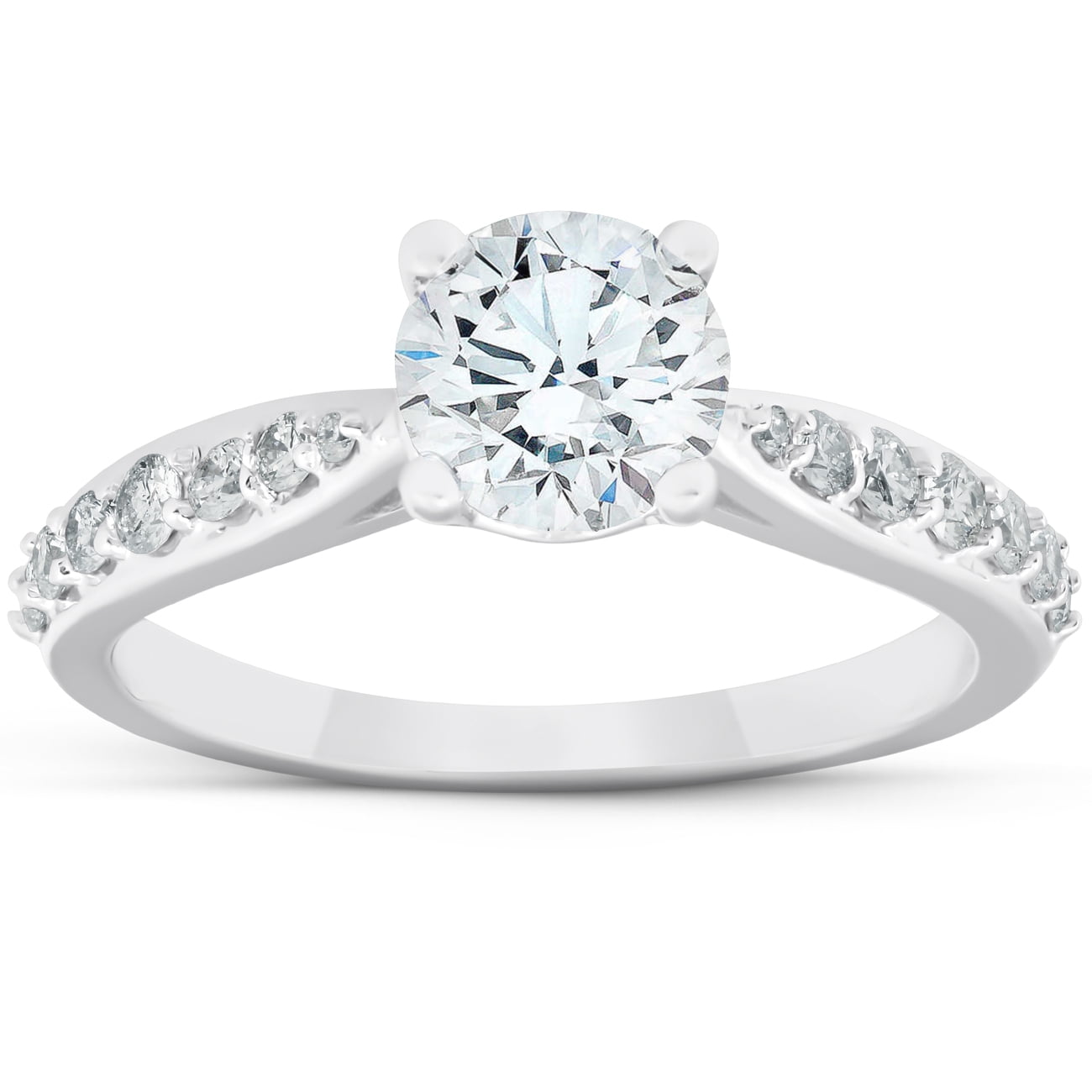 Pompeii 1 1/2Ct Diamond Diamond Engagement Classis Ring 14k White Gold ...
