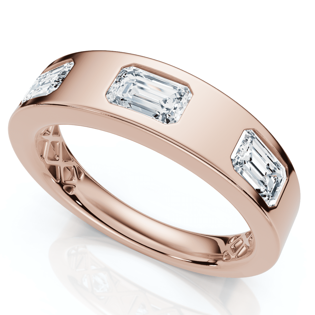 Pompeii 1 1/2Ct Flush Set Emerald Cut Diamond Ring Stackable Band 14k ...