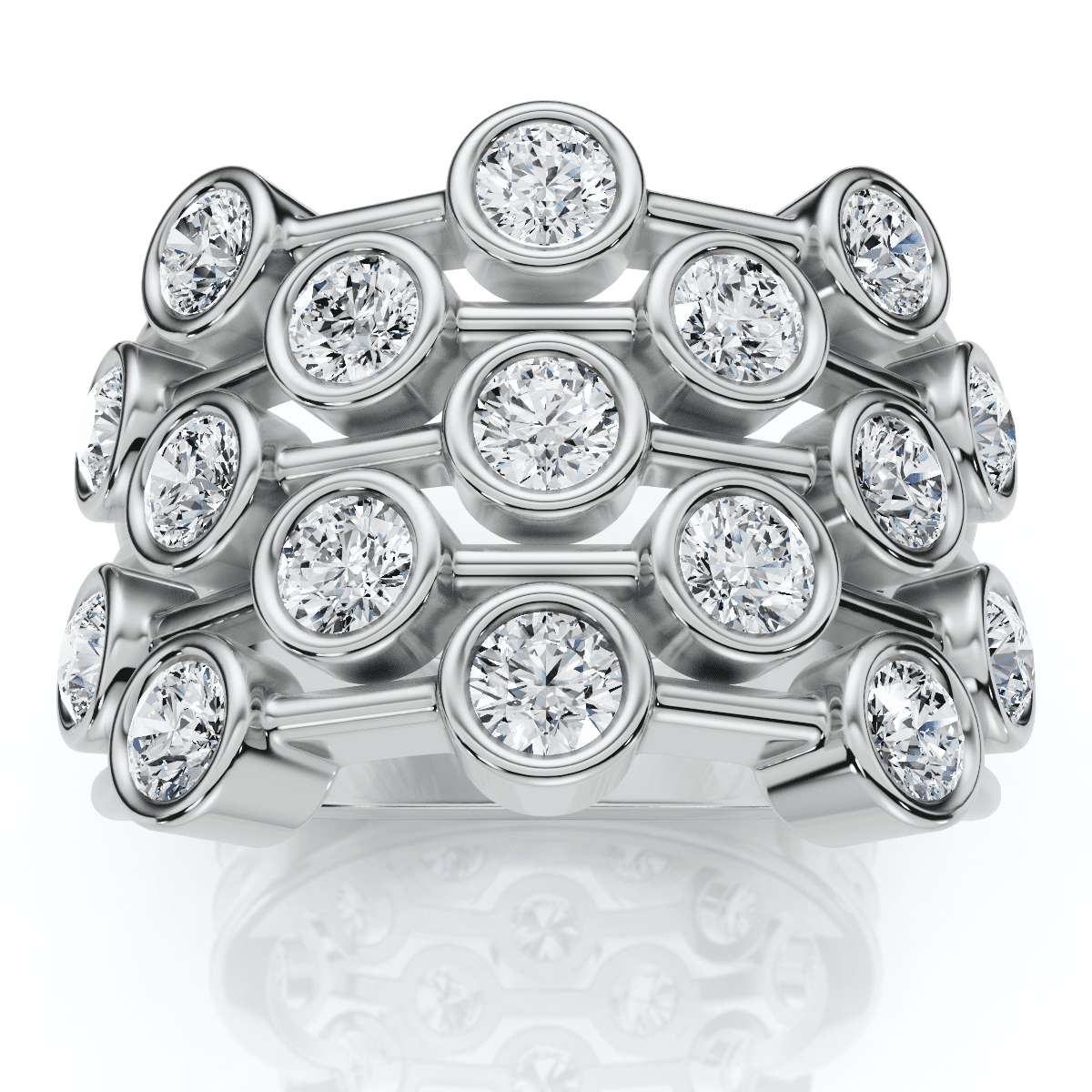 Pompeii 1 1/2Ct Multirow Bezel Diamond Right Hand Ring 10k Gold Lab ...