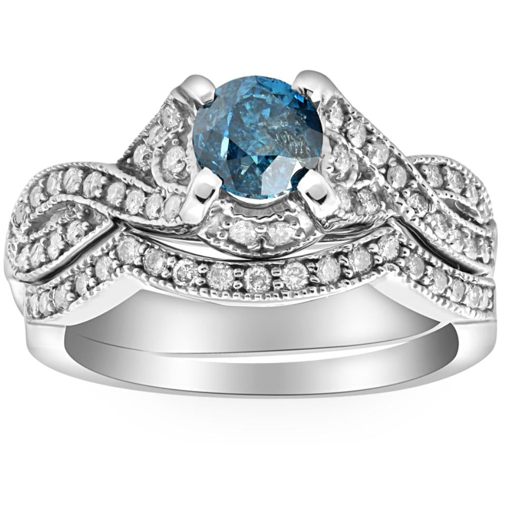 Pompeii 1 1/2ct Blue Diamond Engagement Ring Infinity Set 14K White ...