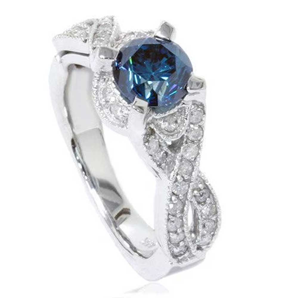 Pompeii3 1 1/2Ct Blue Diamond Vintage Infinity Engagement Ring 14K ...