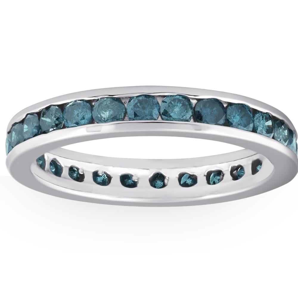 Pompeii 1 1/2ct Channel Set Diamond Eternity Ring 14K White Gold (Blue ...