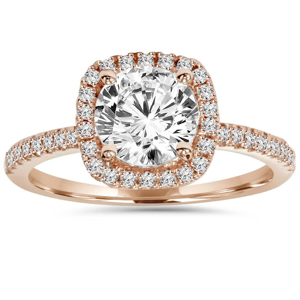 Pompeii 1 1/2ct Lab Created Diamond Cushion Halo 14K Rose Gold Engagement Ring (F,VS) - Walmart.com