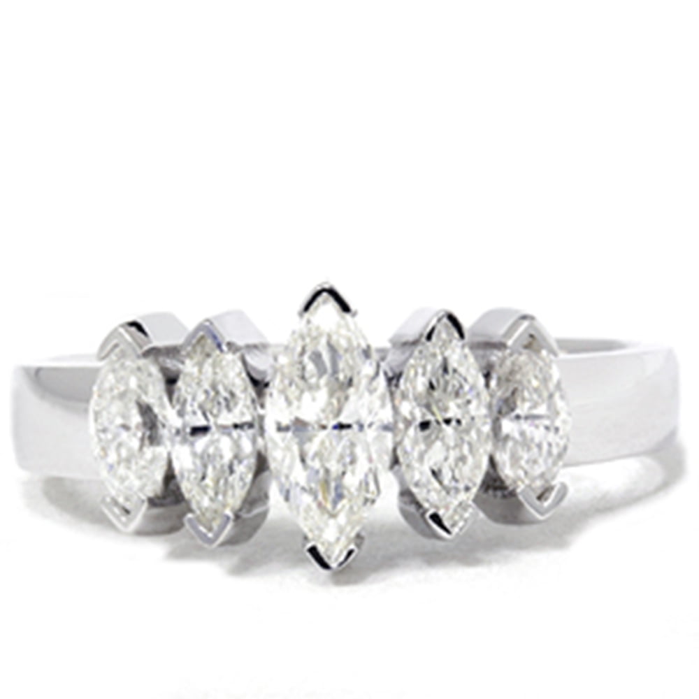Pompeii 1 1/2ct Marquise Diamond Wedding Ring 14K White Gold Five Stone Anniversary Band ...