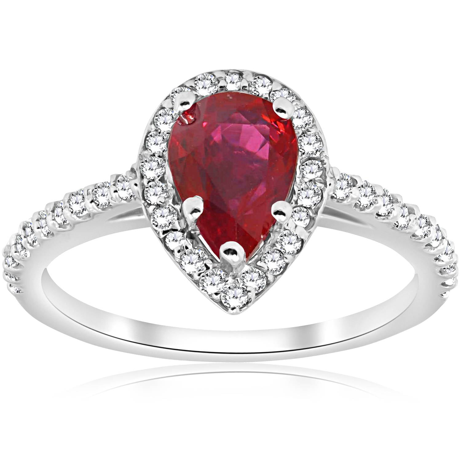 Pompeii 1 1/2ct Pear Shape Ruby & Diamond Halo Ring 14K White Gold (G/H ...