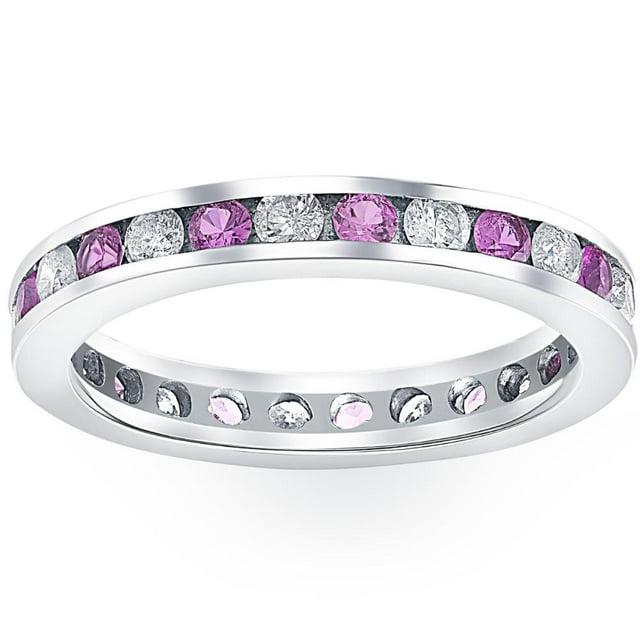 Pompeii 1 1/2ct Pink Sapphire & Diamond Eternity Channel Set Wedding ...