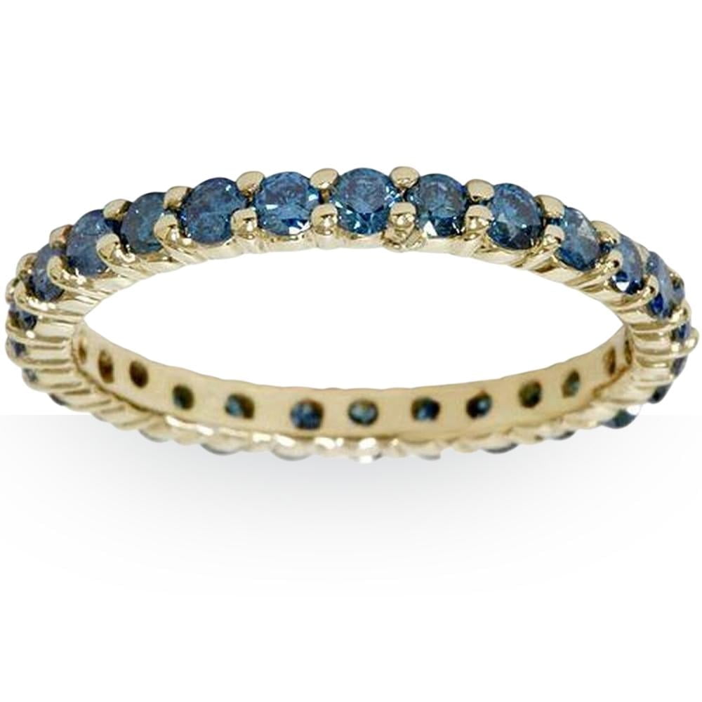 Pompeii3 1 1/2Ct Round Treated Blue Genuine Diamond Eternity Wedding ...
