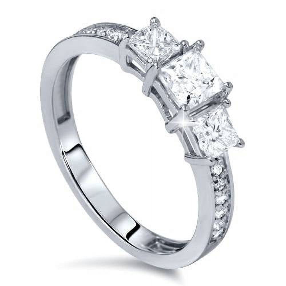 Pompeii 1 1/2ct Three Stone Princess Cut Diamond Engagement Ring 14K White Gold (H,SI2 ...