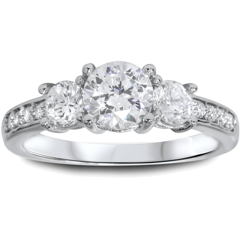 Pompeii 1 1/2ct Three Stone Round Diamond Engagement Ring 14K White Gold (H,I1) - Walmart.com