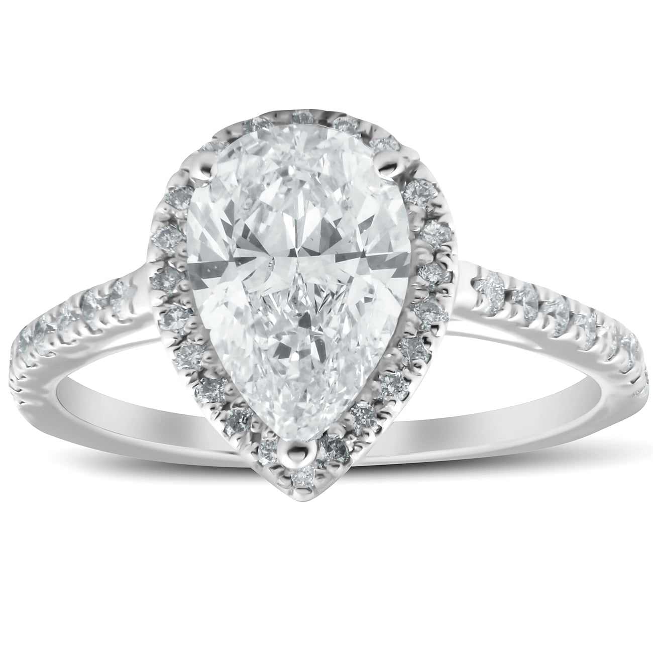 Pompeii 1 1/3 Ct Halo Pear Shape Diamond Low Profile Engagement Ring ...