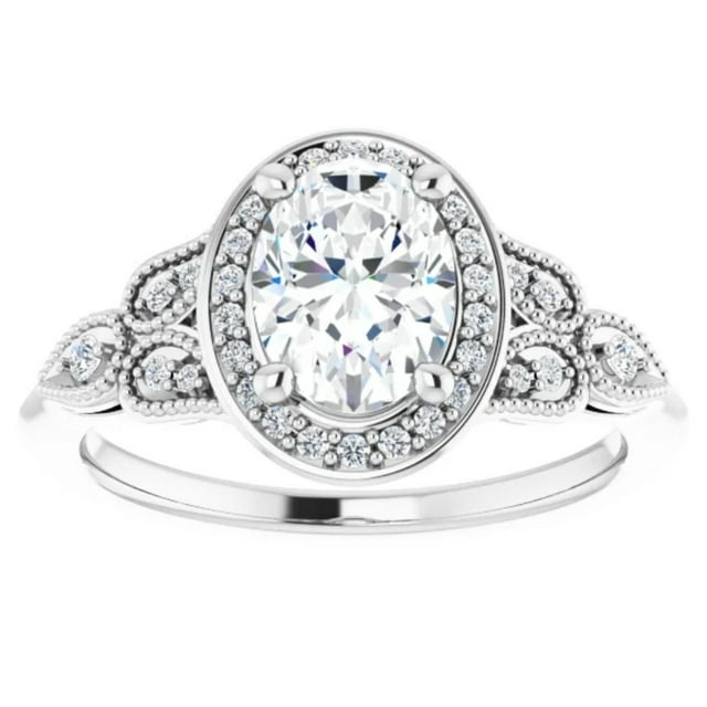 Pompeii 1 1/3 Ct Oval Diamond Vintage Halo Engagement Ring 14k White Gold Lab Grown - Walmart.com