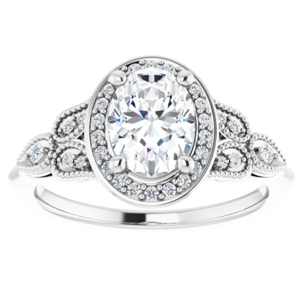 Pompeii 1 1/3 Ct Oval Diamond Vintage Halo Engagement Ring 14k White Gold Lab Grown - Walmart.com