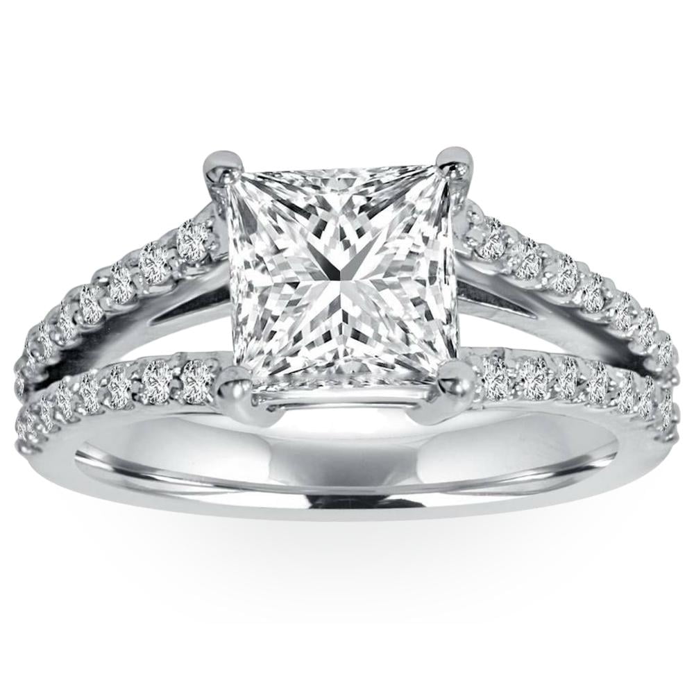 Pompeii 1 1/3Ct Princess Cut Split Shank Diamond Engagement Ring 14K White Gold - Walmart.com