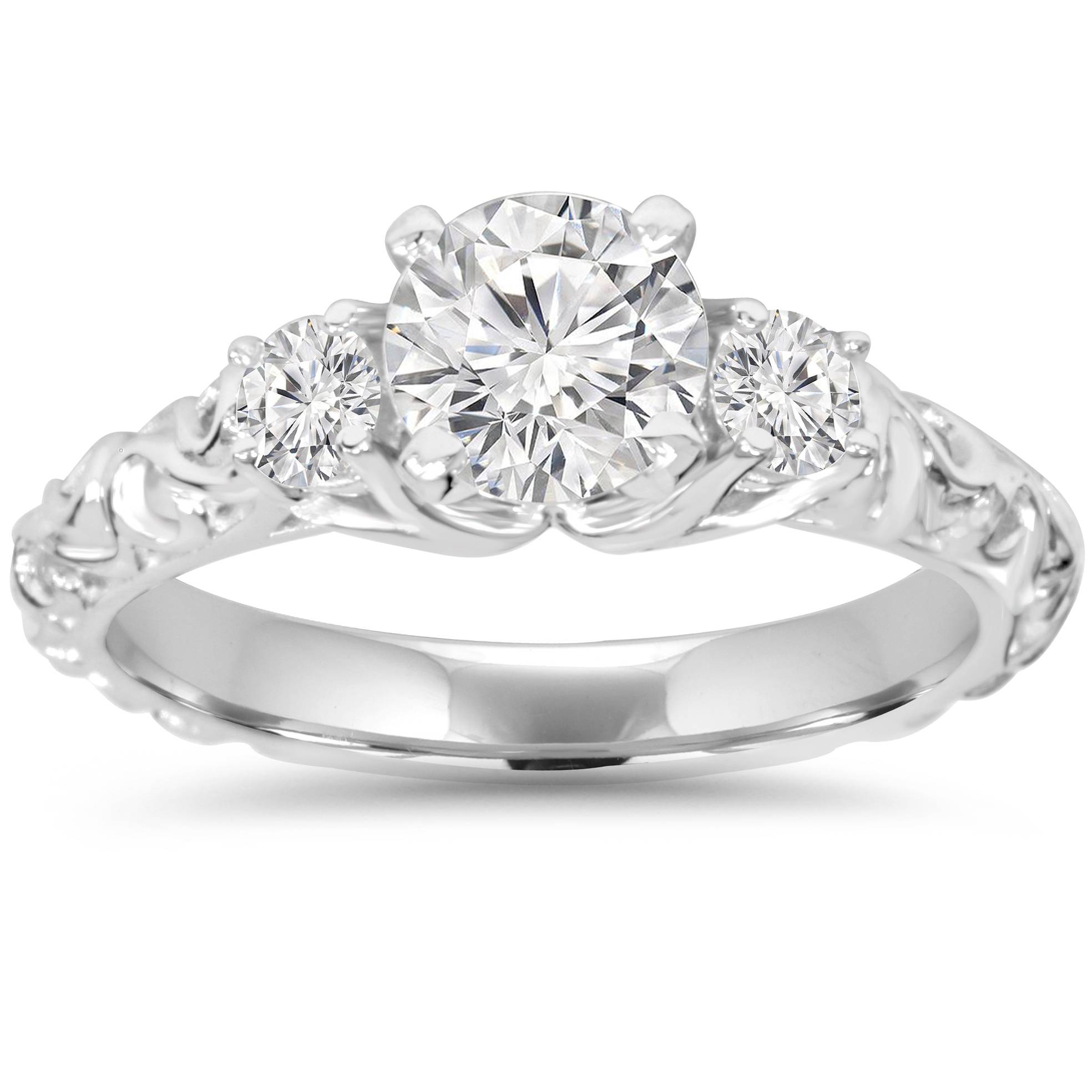 Pompeii 1 1/3Ct Vintage 3-Stone (1Ct Center) Diamond Engagement Ring ...
