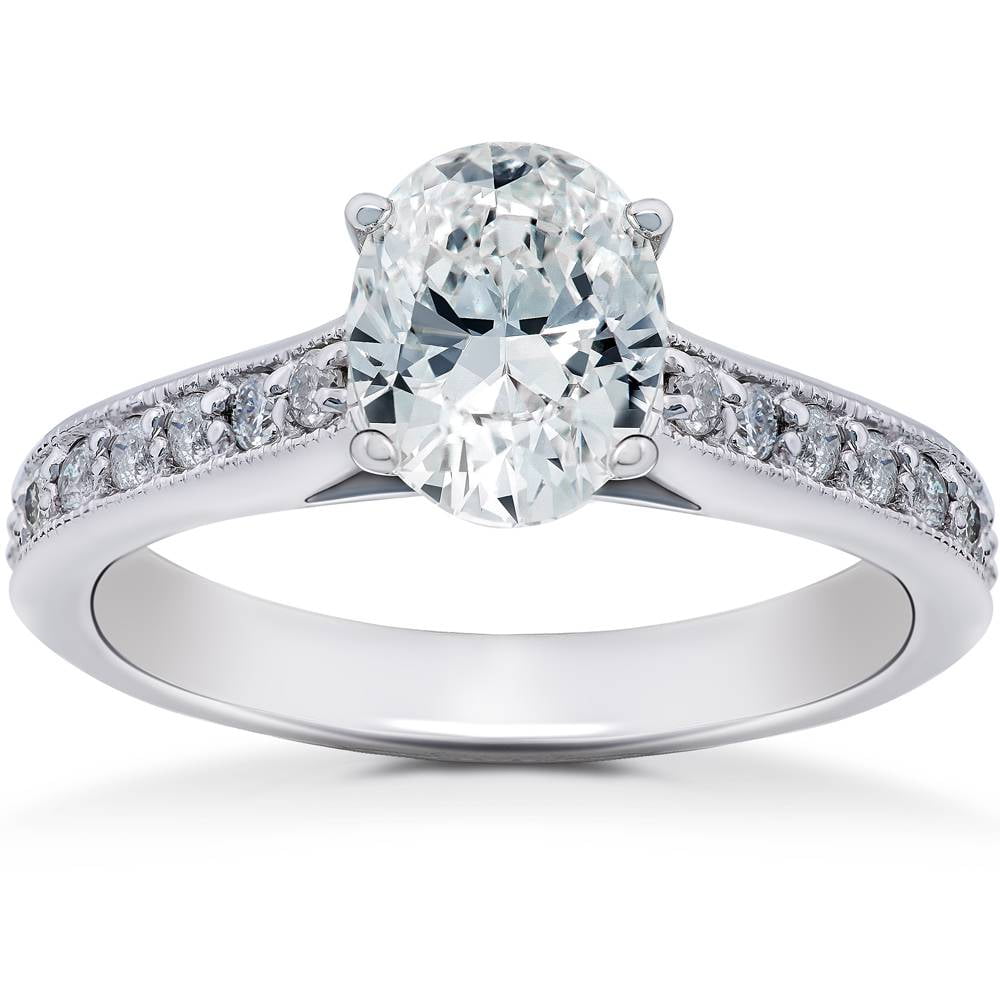 Pompeii 1 1/3Ct Oval Diamond Engagement Ring 14k White Gold Lab Grown ...