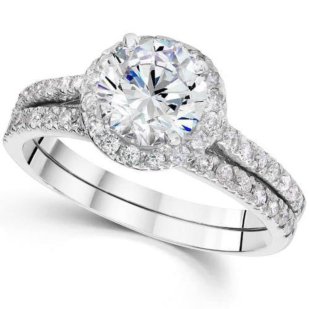 Pompeii 1 1/3ct Round Diamond Halo Engagement Ring Set 14K White Gold Lab Grown (FG,VS ...