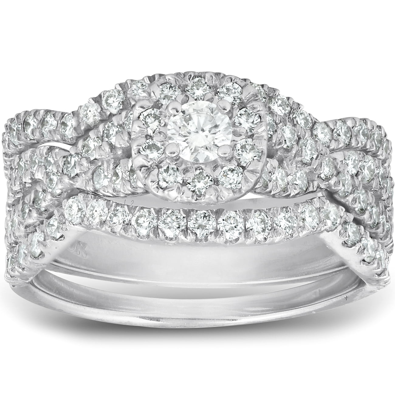 Pompeii 1 1/4 Ct Cushion Halo Diamond Engagement Wedding Ring 3-Piece Set White Gold - Walmart.com