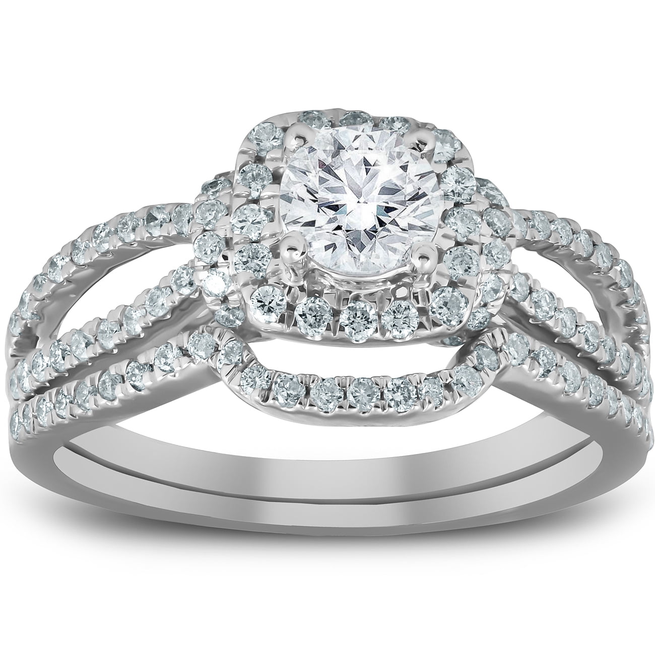Pompeii 1 1/4 Ct Cushion Halo Split Band Halo Diamond Engagement Wedding Ring White Gold ...