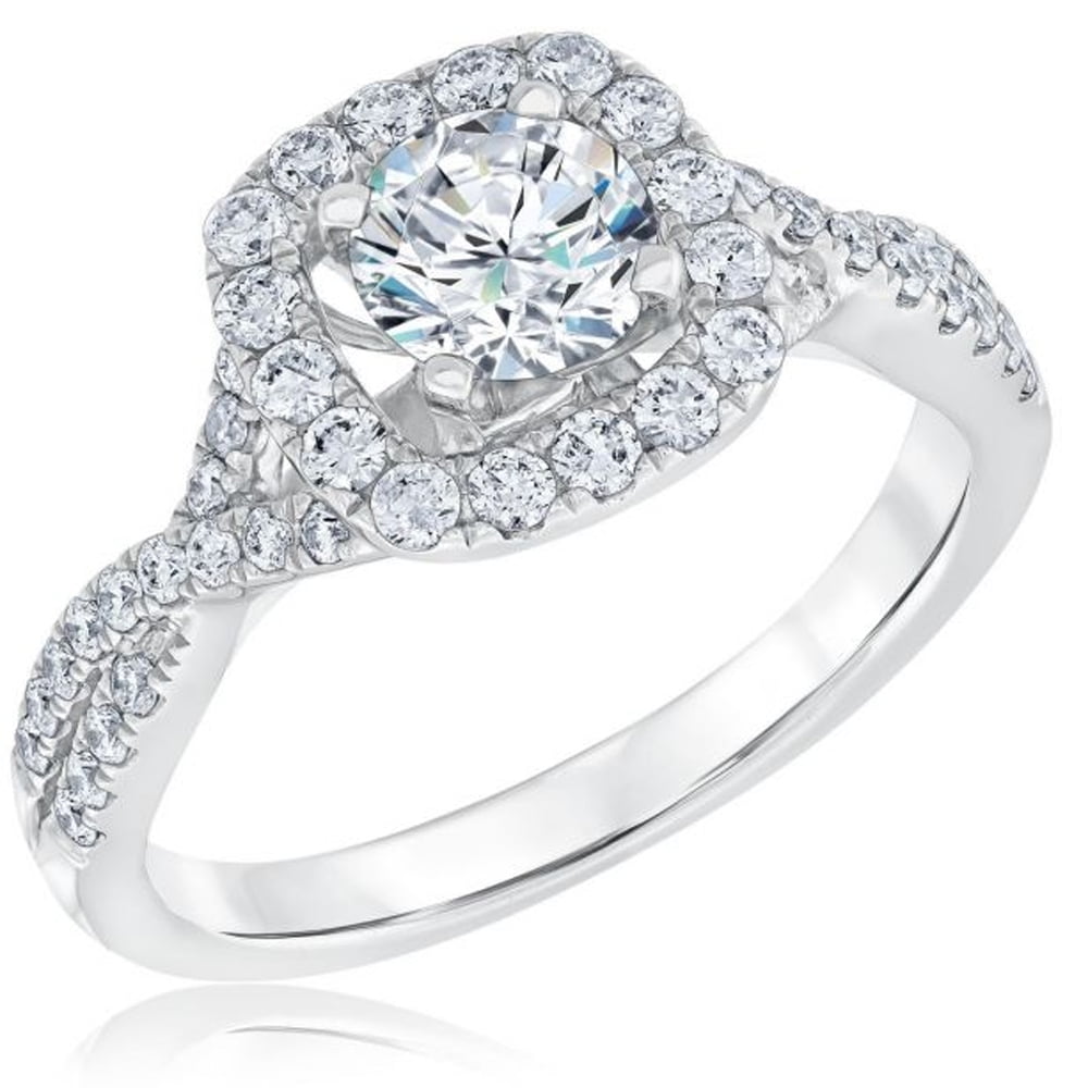Pompeii 1 1/4 Ct Diamond Cushion Halo Criss Cross Engagement Ring 10k White Gold - Walmart.com