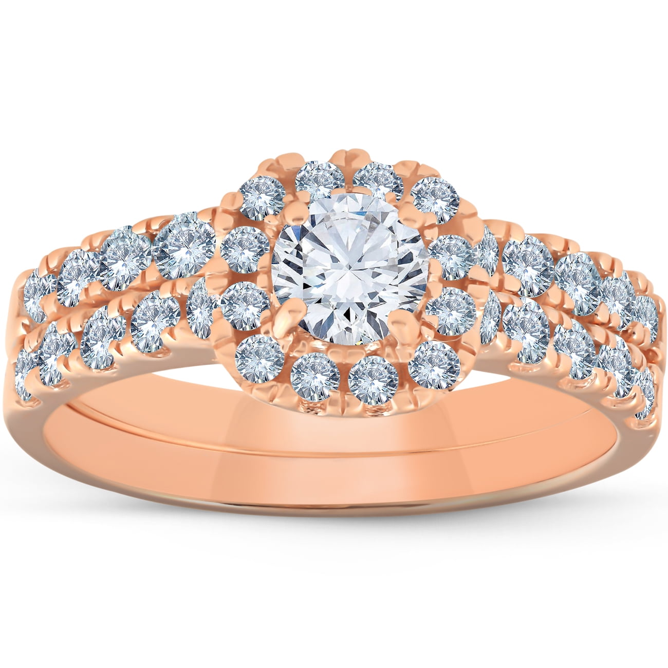 Pompeii 1 1/4 Ct Diamond Cushion Halo Engagement Wedding Ring Set 14k Rose Gold - Walmart.com