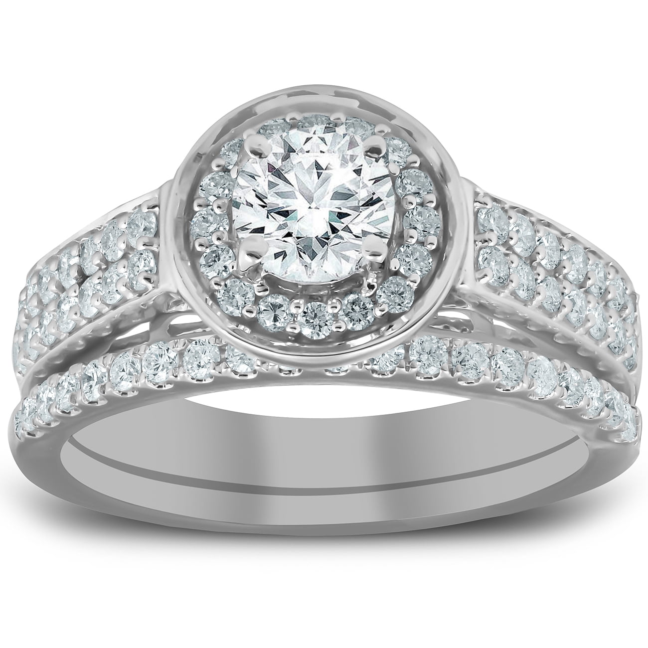 Pompeii 1 1/4 Ct Diamond Halo Double Band Engagement Ring & Wedding ...