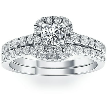Pompeii 1 1/6ct Princess Cut Cushion Halo Diamond Engagement Ring Set 14K White Gold - Walmart.com