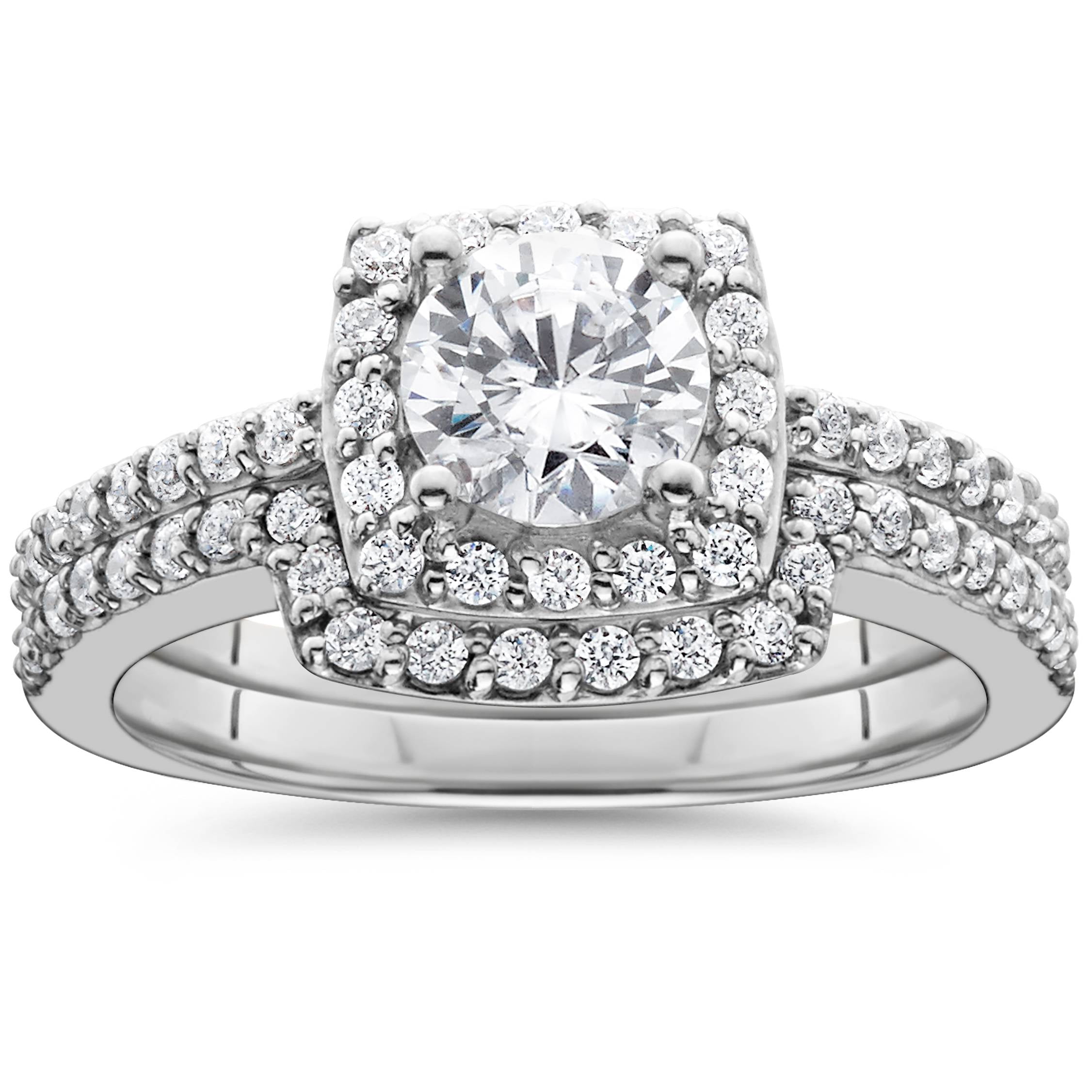 Pompeii 1 1/4Ct Diamond Cushion Halo Engagement Wedding Ring 10K White Gold Band (G/H,I1 ...