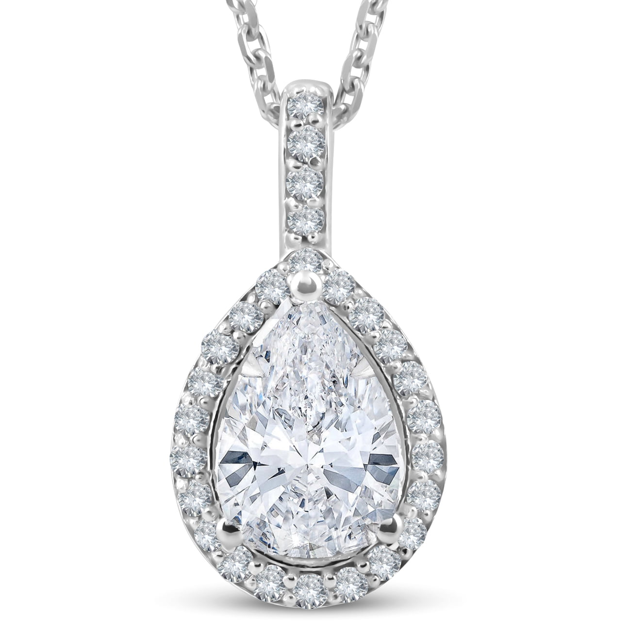 Pompeii 1 1/4Ct Pear Shape Halo Diamond Pendant 14k White Gold Necklace ...