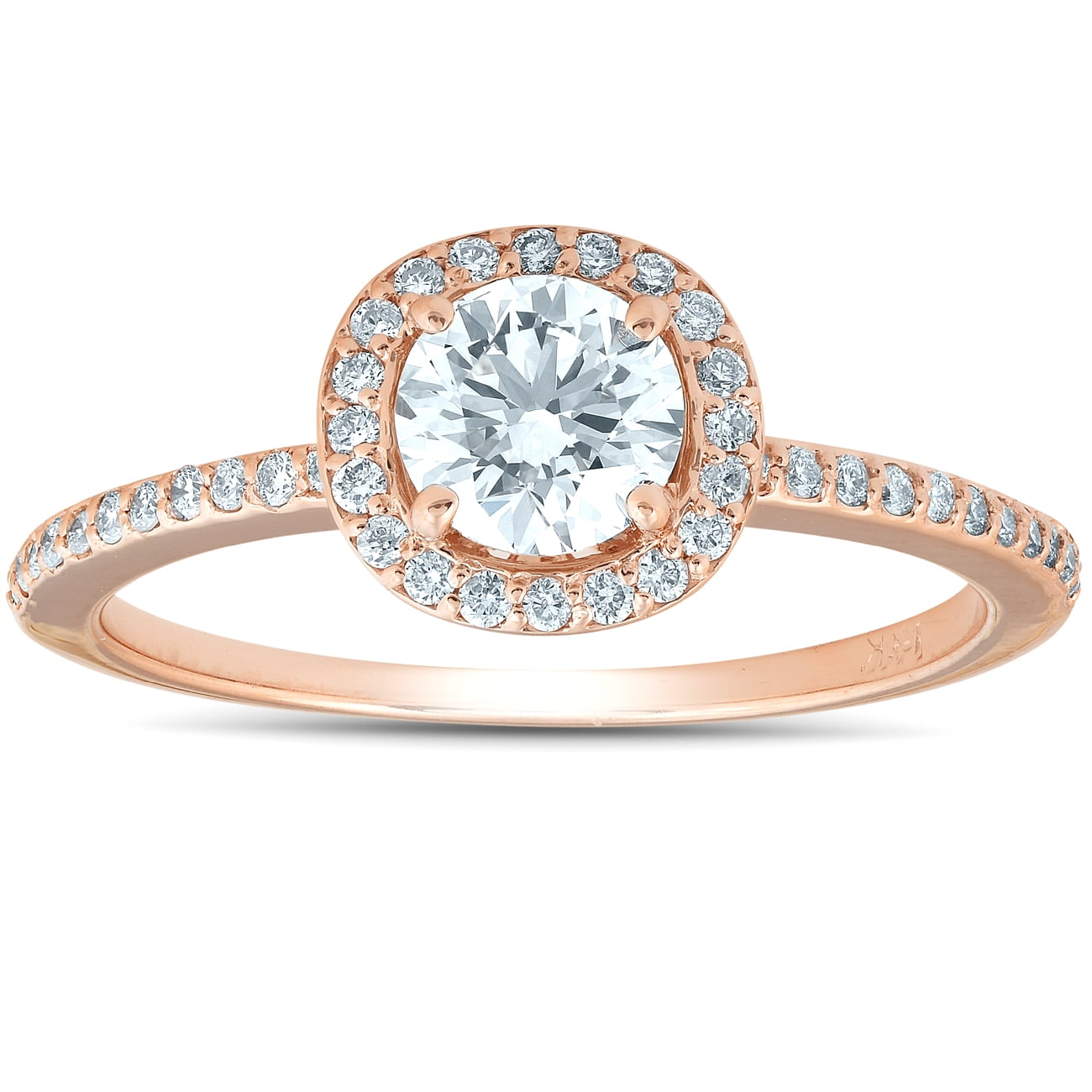 Pompeii 1 1/4ct Cushion Halo Rose Gold Lab Grown Diamond Engagement Ring 14K (G/H,SI) - Walmart.com