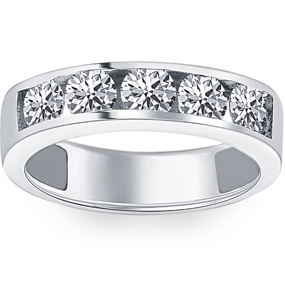 Pompeii 1 1/4ct Diamond Wedding Ring Channel Set Mens Ring 14k White ...