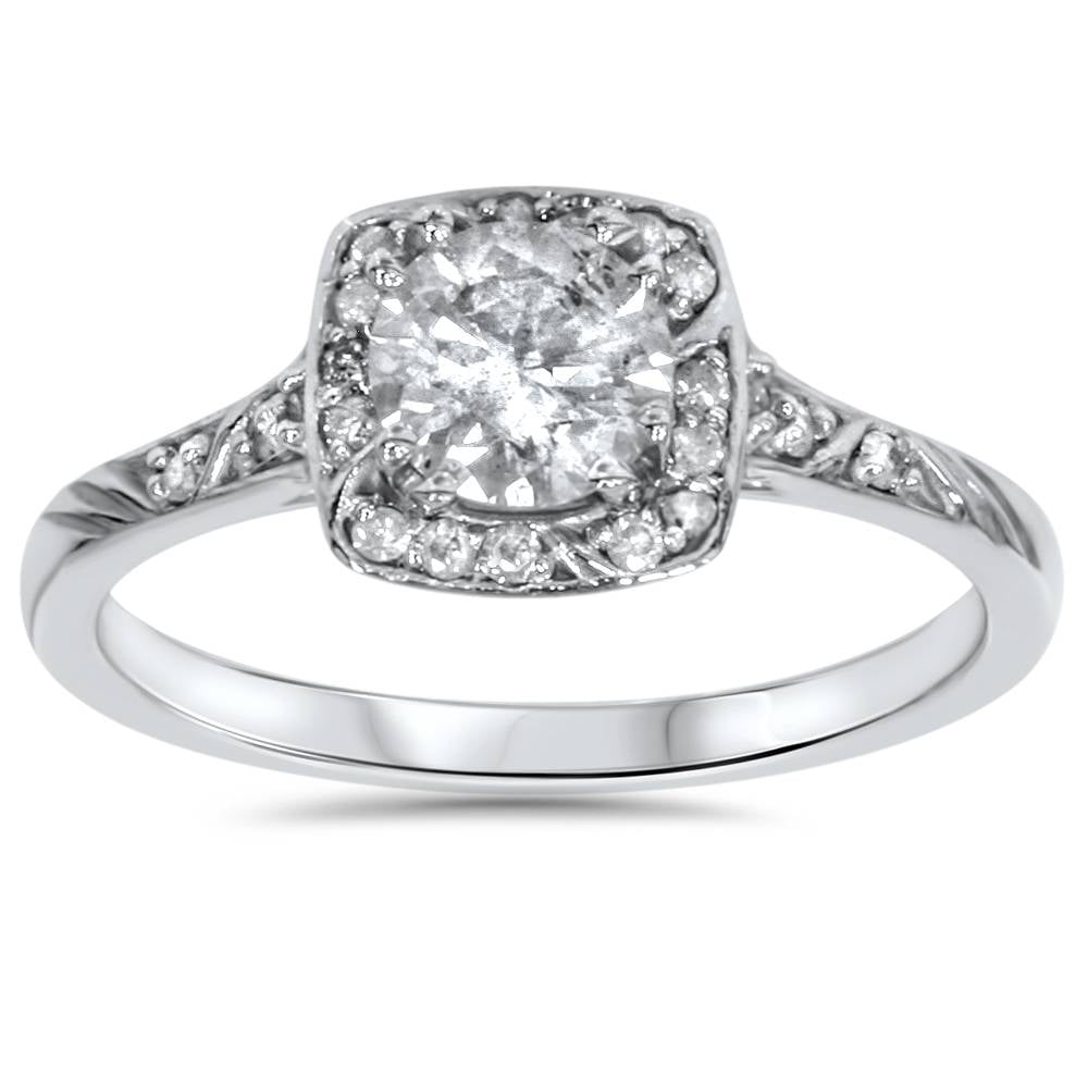 Pompeii 1 1/4ct Round Cut Diamond Vintage Halo Engagement Ring 14K White Gold (H/I,I1-I2 ...