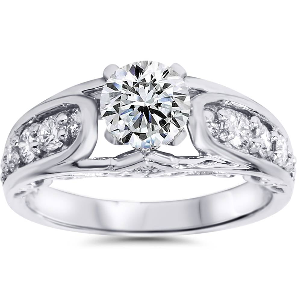 Pompeii 1 1/4ct Vintage Antique Style Diamond Engagement Ring 14K White ...