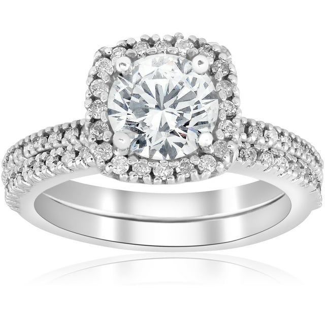 Pompeii 1 1/5ct Diamond Cushion Halo Engagement Ring Wedding Band Set 14k White Gold - Walmart.com