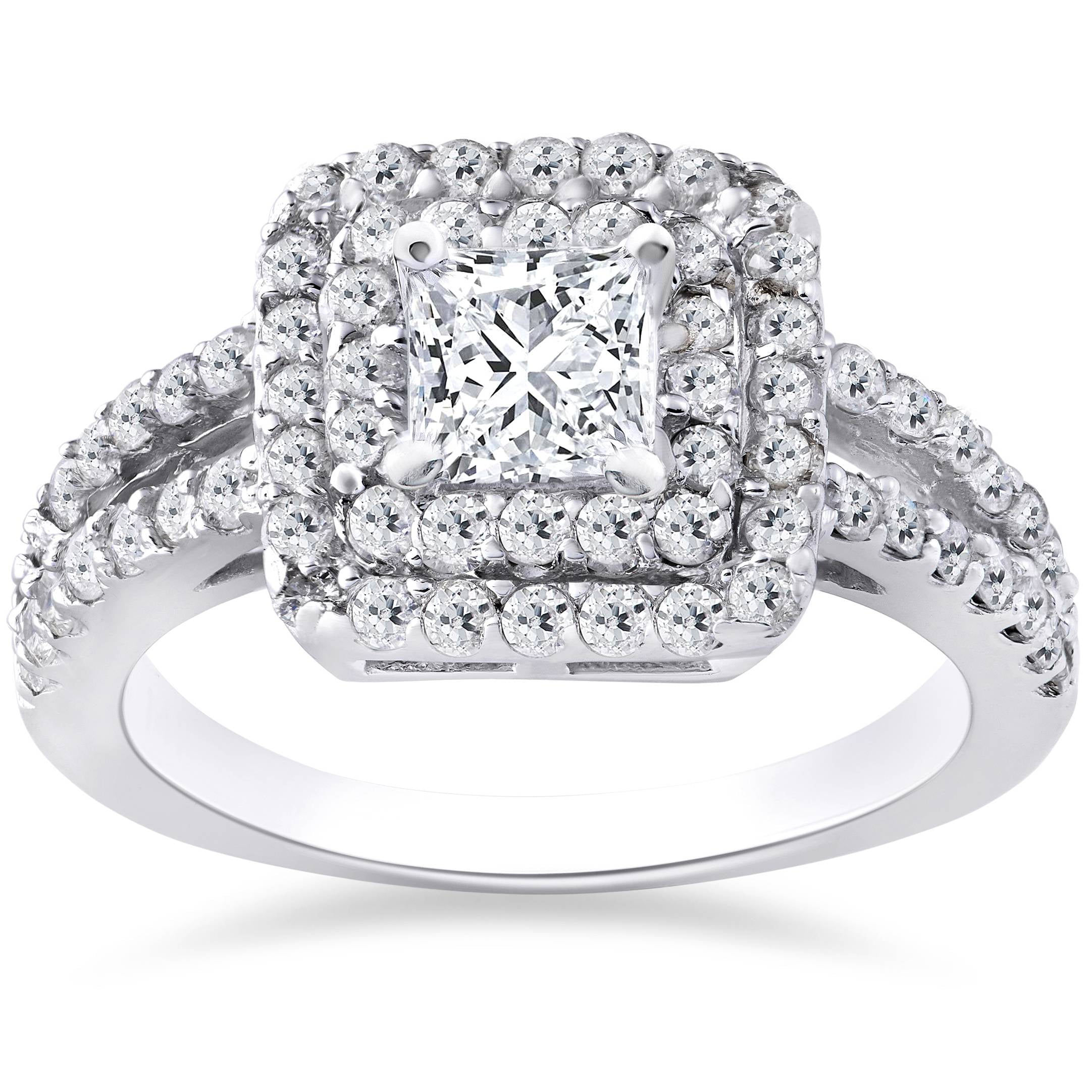 Pompeii 1 1/5ct Pave Double Halo Ring 14K White Gold (H/I,I1) - Walmart.com